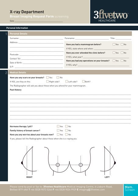 Breast Imaging Request Form screening
