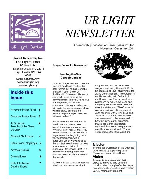 UR LIGHT NEWSLETTER - UR Light Center