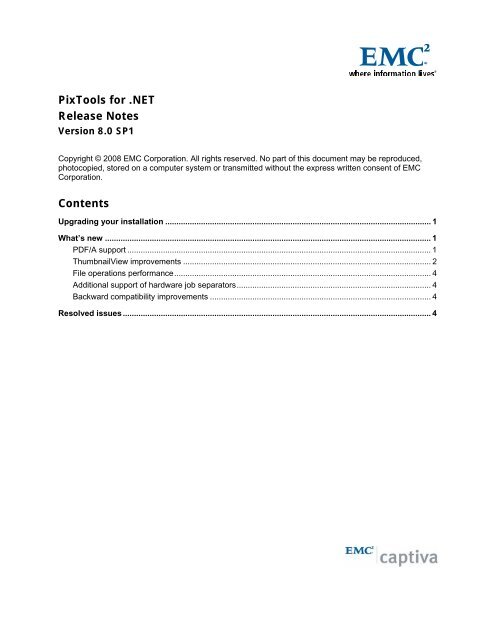 PixTools for .NET Release Notes Contents - EMC Community Network