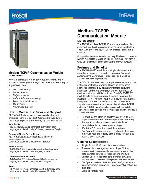 MVI56-MNET Datasheet - ProSoft Technology