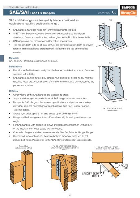 SAE/SAI Face Fix Hangers SAE and SAI ranges are heavy-duty ...
