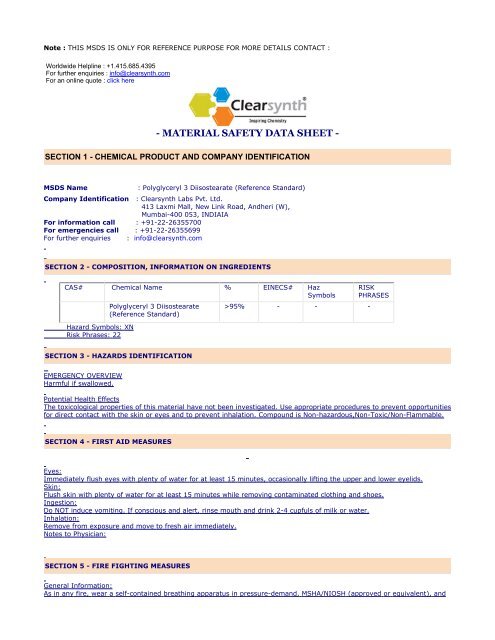 Polyglyceryl 3 Diisostearate (Reference Standard ... - clearsynth
