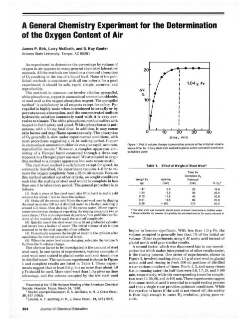 A General Chemistry Experiment for the Determination of the ...