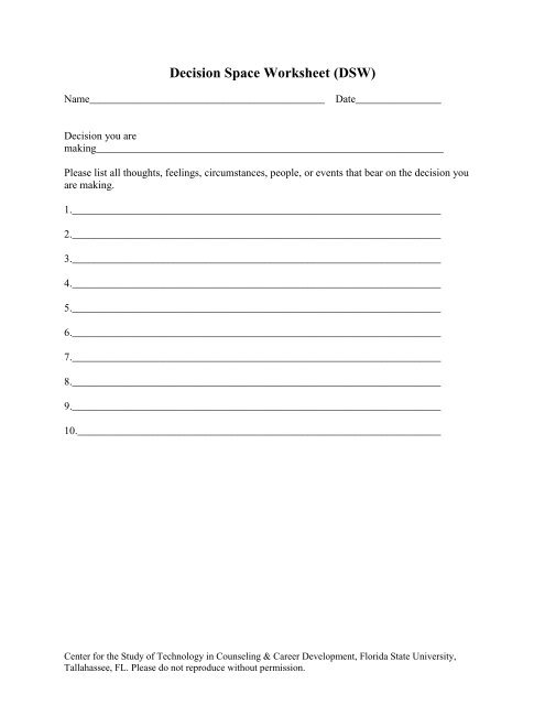 Decision Space Worksheet - The Career Center - Florida State ...