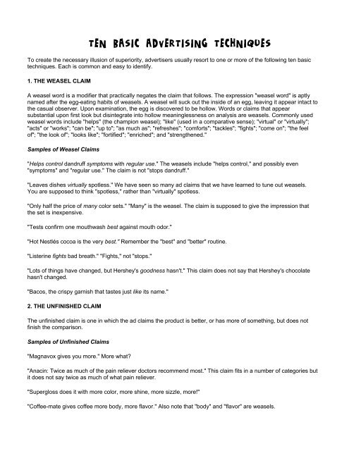 Unfinished Claim Advertising