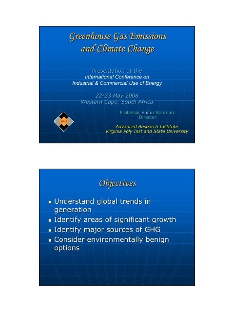 Greenhouse Gas Emissions and Climate Change Objectives