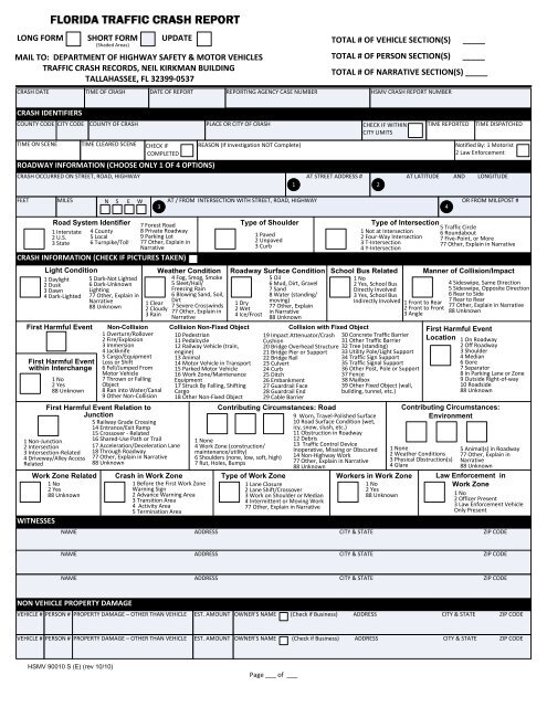Florida Crash Report HSMV-90010S, Rev. 10/2010 - NHTSA