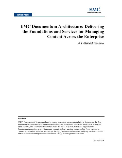 EMC Documentum Architecture: Delivering the Foundations and ...