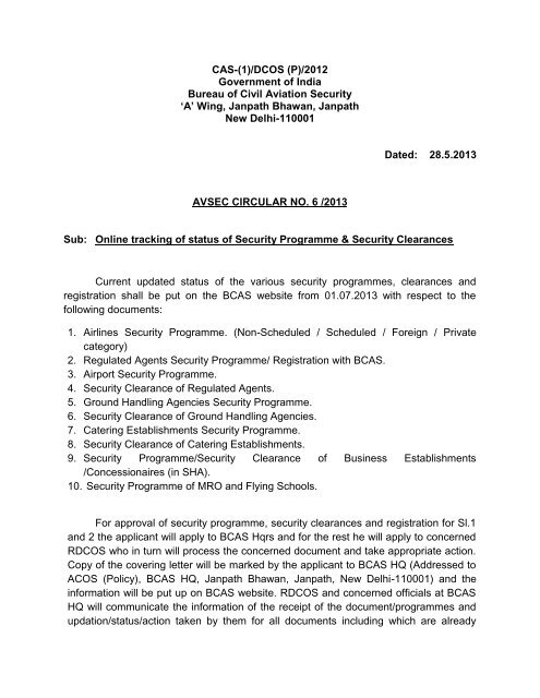 Online tracking of status of Security Programme & Security Clearances