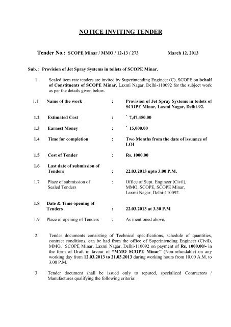 NOTICE INVITING TENDER - scope