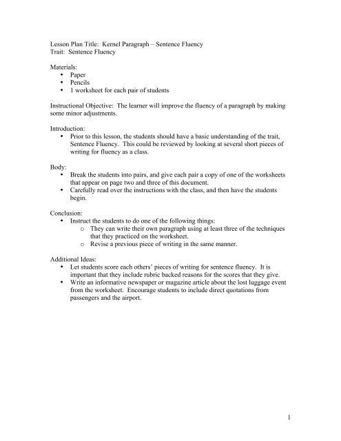 Writing A Paragraph Lesson Plan