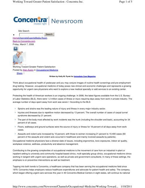 Occupational Medicine: Working Towards Greater Patient Satisfaction