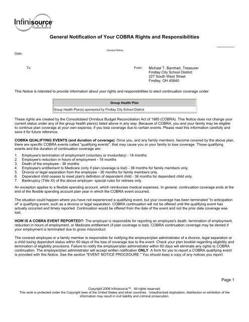COBRA General Notice - Findlay City Schools