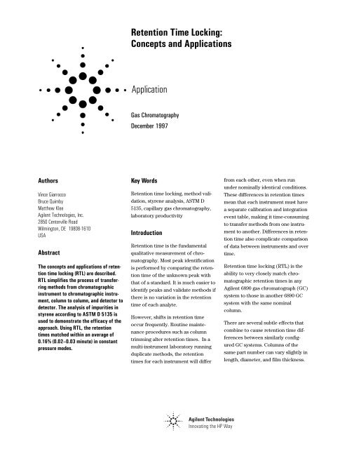 Retention Time Locking - Agilent Technologies