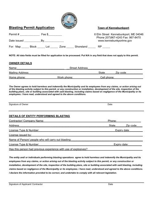 Blasting Permit Application Dec 2008 2.pdf - Kennebunkport ME