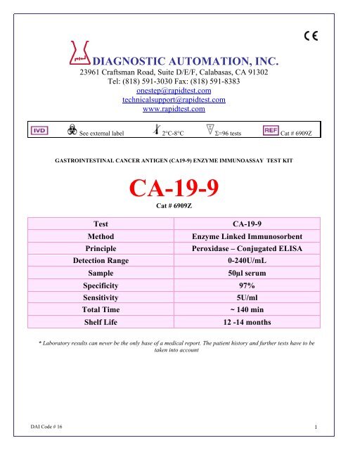 CA-19-9 - Diagnostic Automation : Cortez Diagnostics