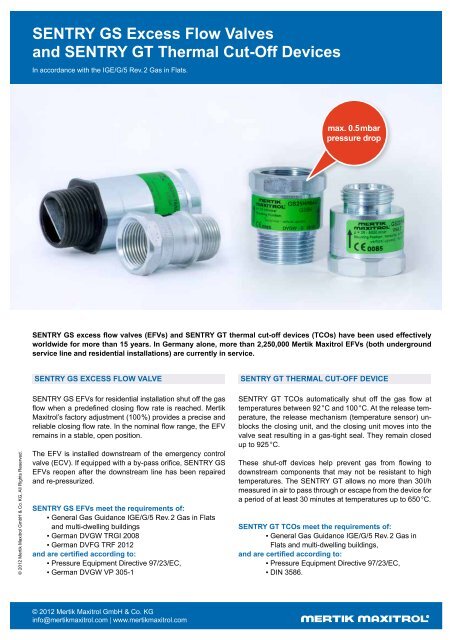 SENTRY GS Excess flow valves and SENTRY GT Thermal cut-off ...