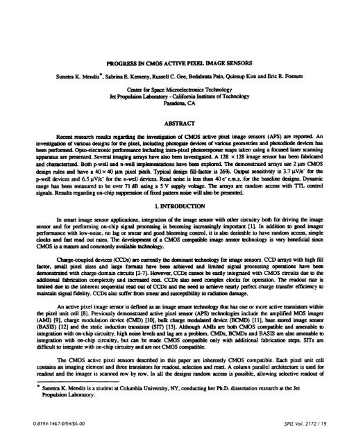 Progress in CMOS active pixel image sensors - Eric Fossum