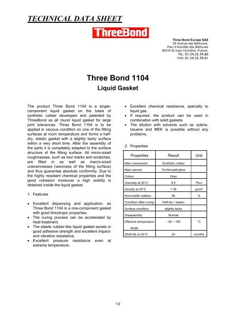 TECHNICAL DATA SHEET Three Bond 1104