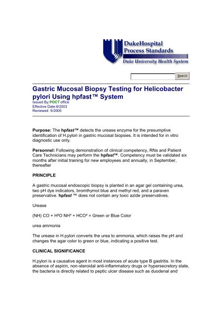 Gastric Mucosal Biopsy Testing for Helicobacter pylori Using hpfast ...