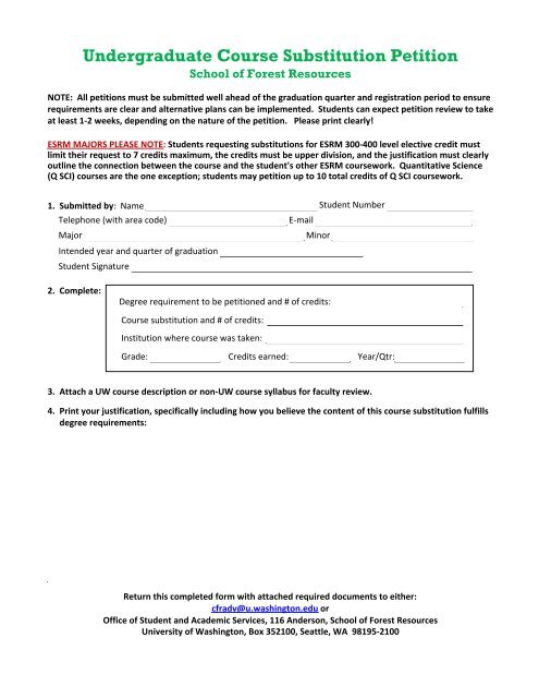 Undergraduate Course Substitution Petition - School of ...