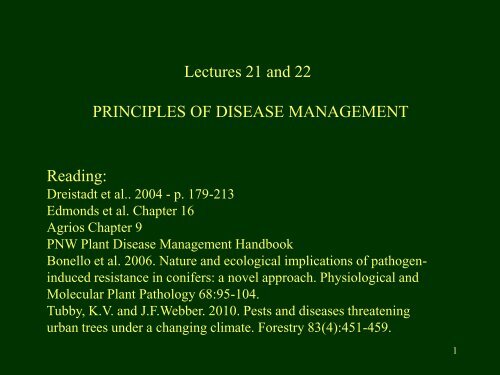 Lectures 21 and 22 PRINCIPLES OF DISEASE MANAGEMENT