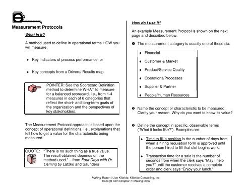 Measurement Protocols - Kilbride Consulting, Inc.