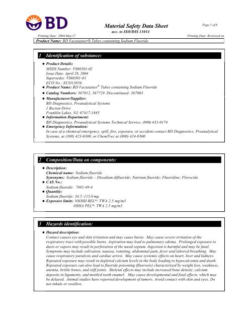 MSDS - BD Product Catalog