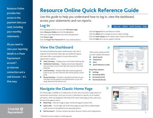 Resource Online Quick Reference Guide - Chase Paymentech