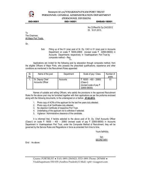 application proforma - Visakhapatnam Port Trust