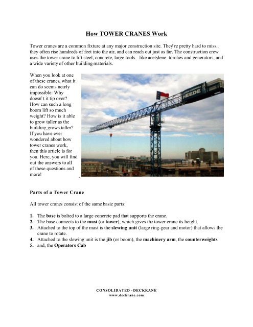 How TOWER CRANES Work - Deckrane