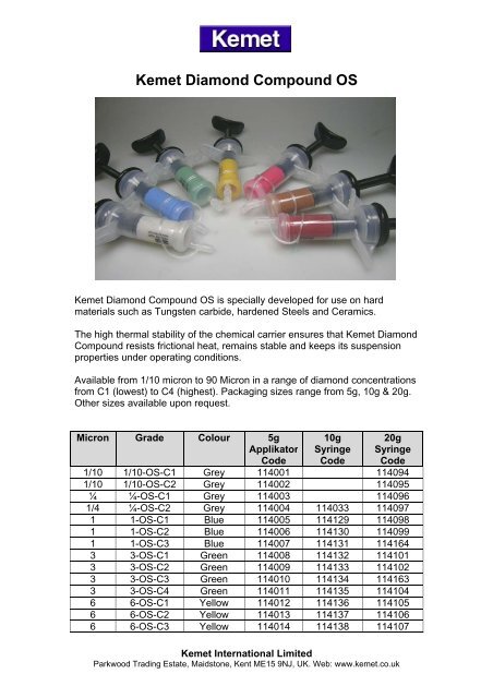 Type OS Diamond Compound datasheet - Kemet International