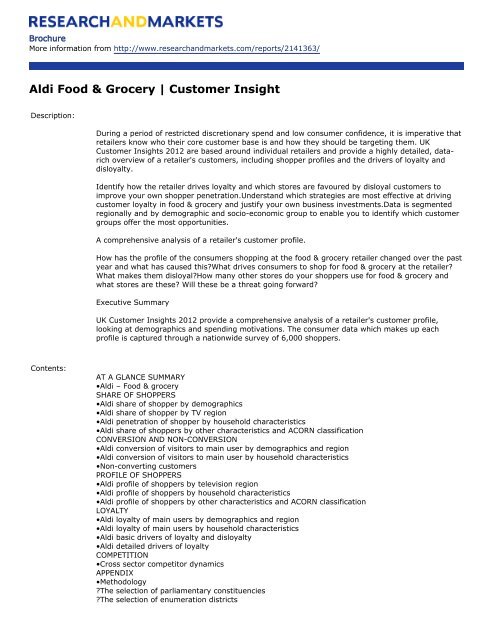 Aldi Food & Grocery | Customer Insight - Research and Markets