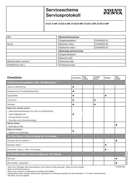 Serviceschema Serviceprotokoll - Volvo Penta Service