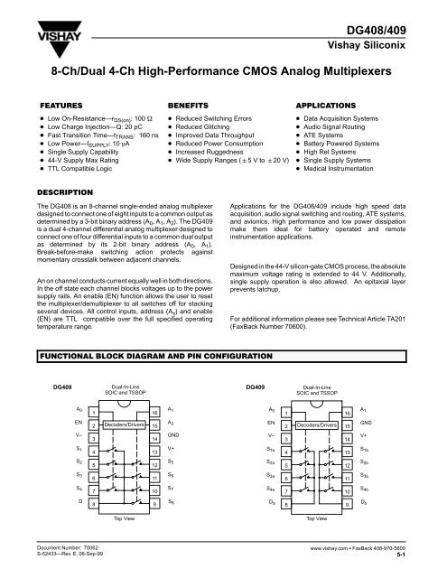 DG408/409 8-Ch/Dual 4-Ch High-Performance CMOS Analog ...