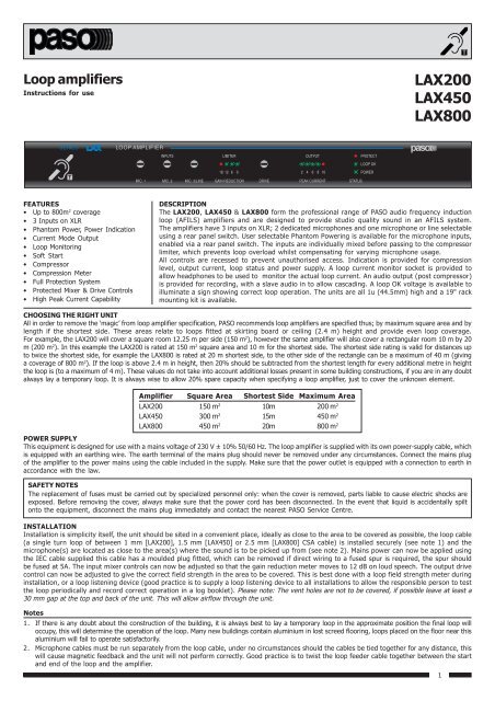 Loop amplifiers LAX200 LAX450 LAX800 - Red Star Electronics