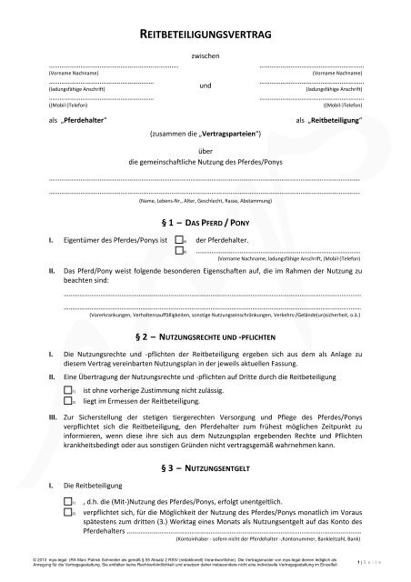 Reitbeteiligung Vertrag Pdf