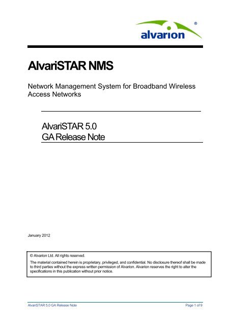 AlvariSTAR 5.0 GA Release Notes - Alvarion