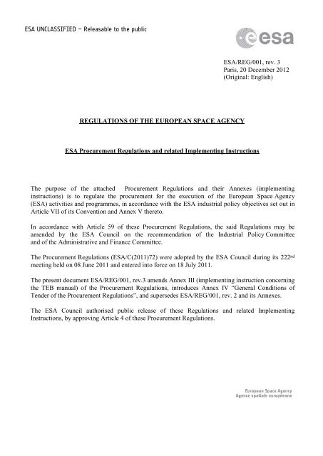 ESA/REG/001, Rev.2 - ESA Procurement Regulations and ... - emits