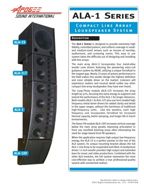 ALA-1 Spec Sheet - Apogee Sound