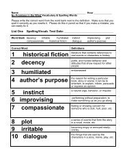 The Diary of Anne Frank Vocabulary List