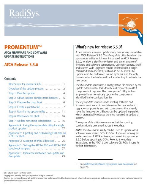 ATCA Firmware and Software Update Instructions - Radisys