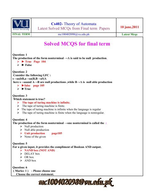 cs402-finalterm-solved-mcqs - vuZs cs402-finalterm-solved-mcqs - vuZs