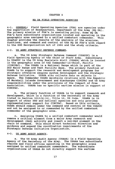 HQ DA Field Operating Agencies - Washington Headquarters Services