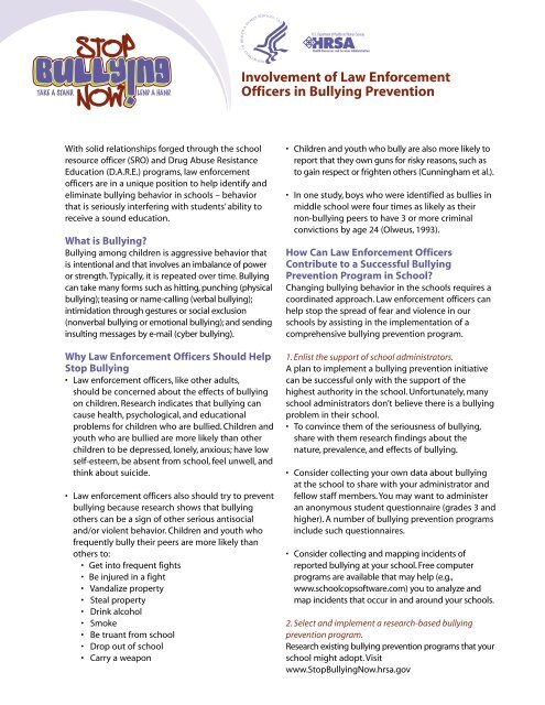 Involvement of Law Enforcement Officers in Bullying Prevention