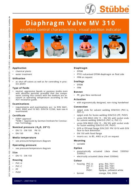 Diaphragm Valve MV 310 - Alma Valves