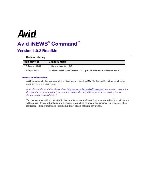 Avid iNEWS Command v.1.0.2