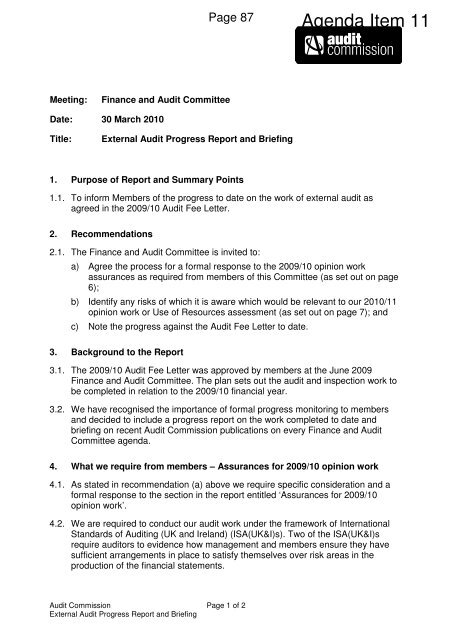 FAC Paper External Audit Progress Report and Briefing 30 Mar 10