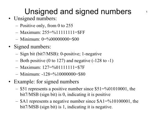 Unsigned and signed numbers Unsigned and signed numbers