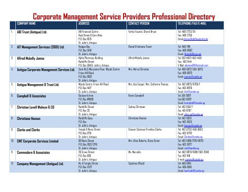 Corporate Management Service Providers Professional Directory